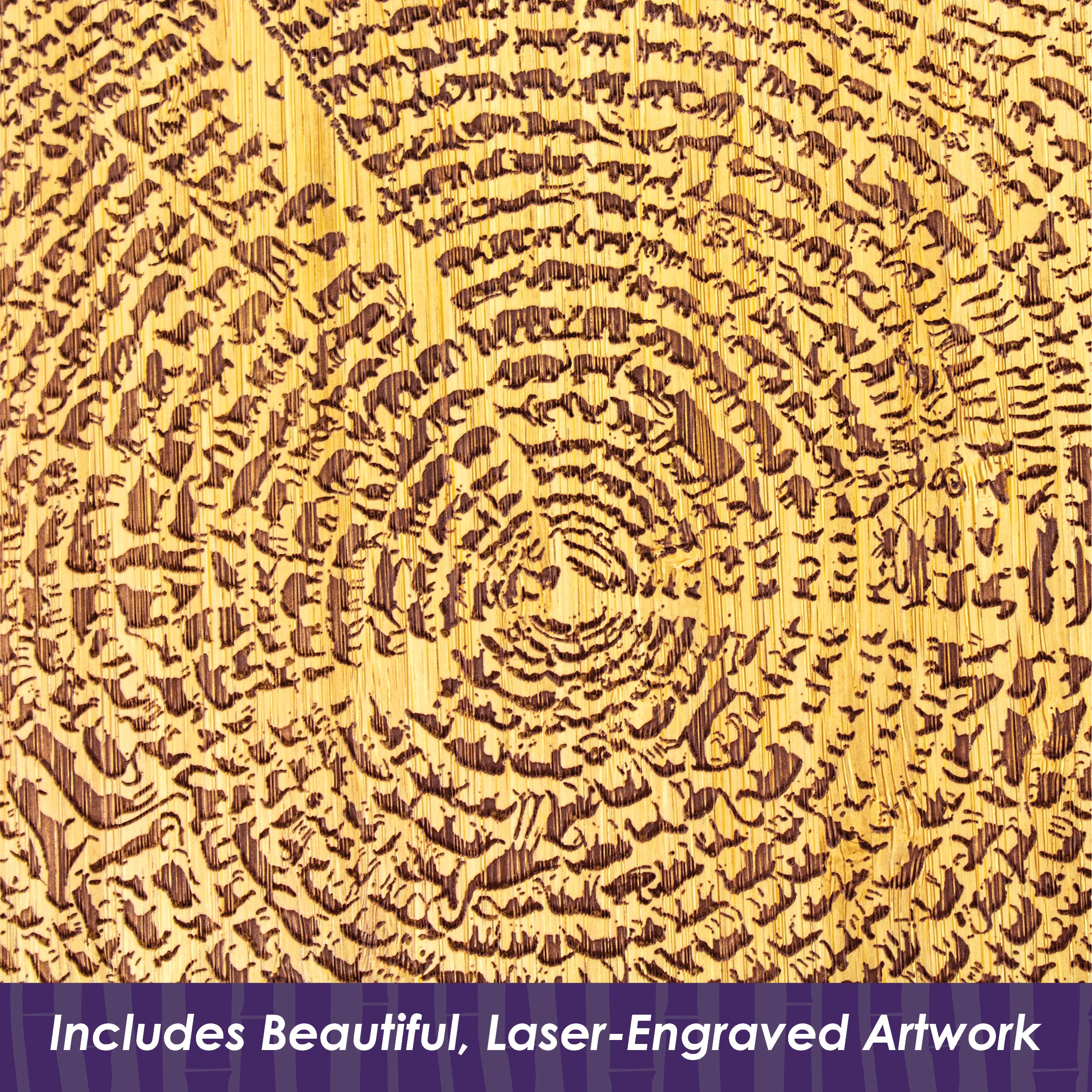 Totally Bamboo 13" Tree of Life Cutting and Serving, 100% Bamboo Laser Etched Art of Endangered and Exotic Animals, 5/8" Thick Board