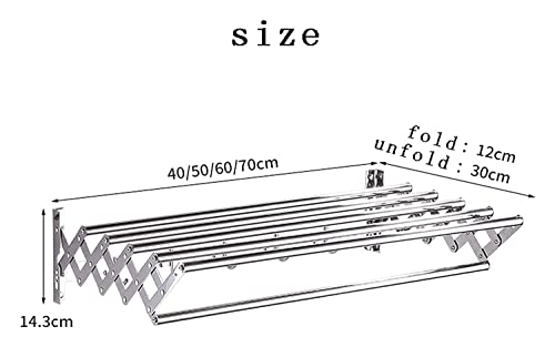 XMCX Foldable Laundry Drying Rack Wall Mounted Clothes Airer Compact Portable Collapsible Easy Storage Large Capacity Drying Rods Dryer (Size : 50cm/19.7inch)