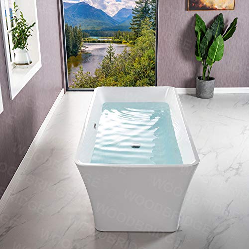 WOODBRIDGE 67" Acrylic Freestanding Bathtub Contemporary Soaking White Tub with Chrome Overflow and Drain,BTS1609 -C-Drain &O