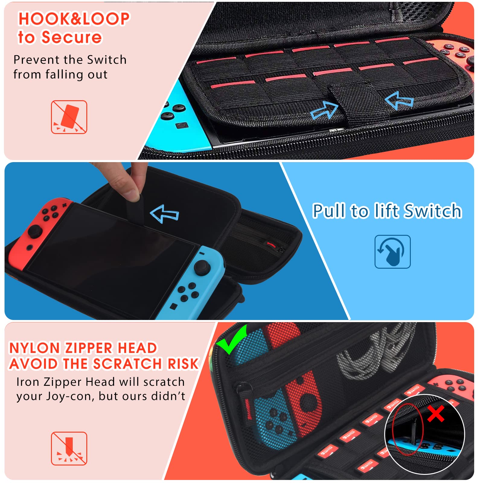 Witseoct OLED Switch Carrying Case Protector with DIY Stickers Compatible with Nintendo Switch with 10 Games Cartridges Protective Hard Shell Travel Carrying Case Pouch Storage for Accessories, Black