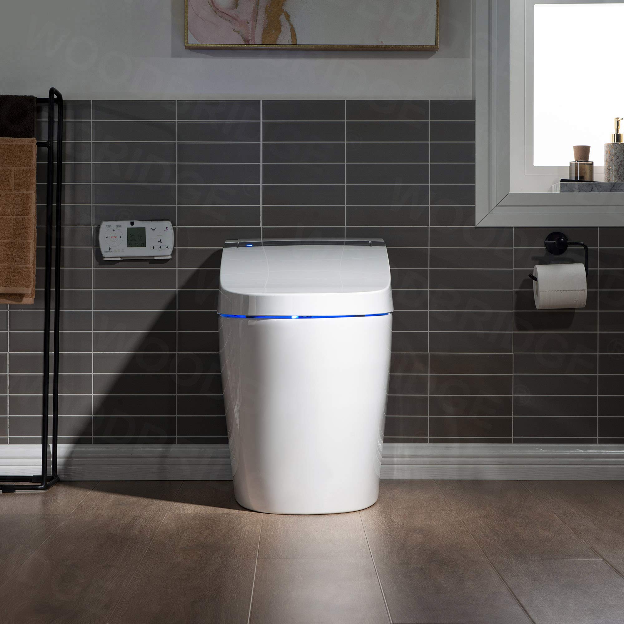 WOODBRIDGE B0960S Auto Flush, Auto Open & Auto Close, 1.28 GPF Single Flush Toilet with Intelligent Smart Bidet Seat and Wireless Remote Control, Chair Height