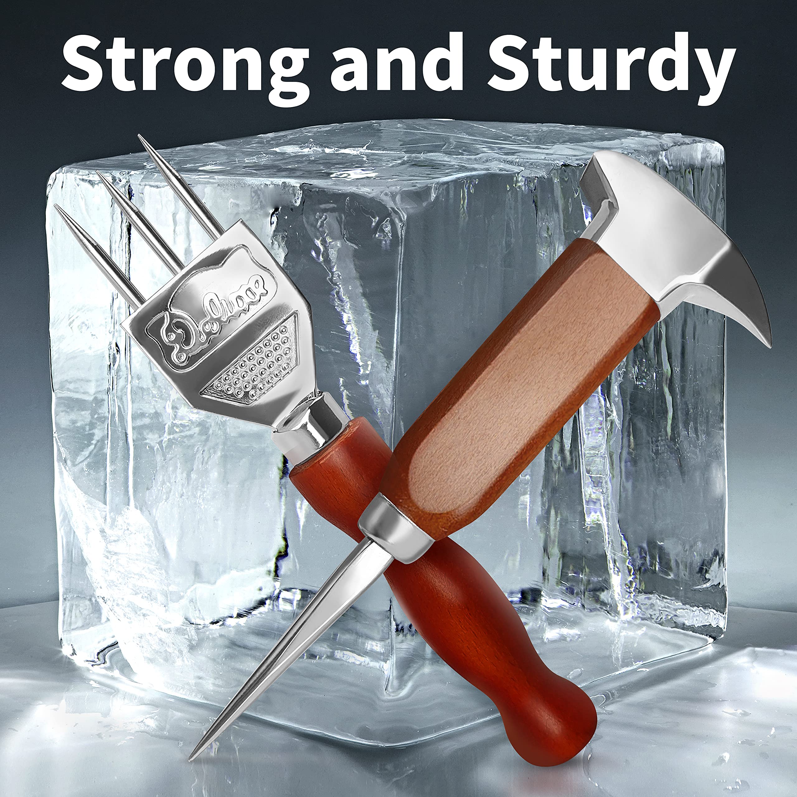 Stainless Steel Ice Pick Set, 7.2 Inch Ice Crusher and 6.8 Inch Dual-action Ice Chisel with Wood Handle, Japanese Style Ice Chipper,ideal for Kitchen, Bars, Bartender(2 Pick)