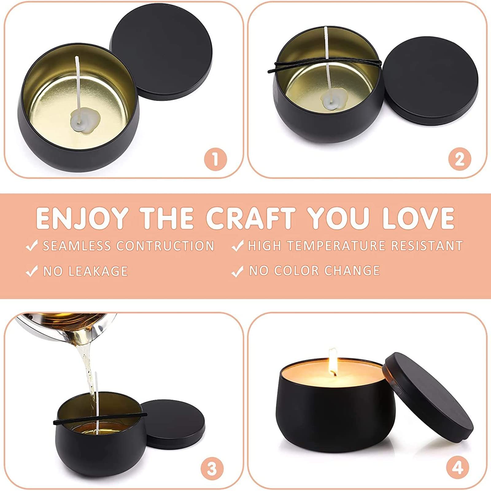 Lyellfe 24 Pack Candle Tins, 4 Oz Black Candle Jars with Lid, Empty Candle Holder Container Bulk for Candle Line, Gift, Making Candles, Storing Spice Candy