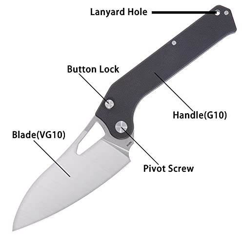TACRAY Folding Kitchen Chef Knife, Foldable Camping Knife with VG10 Stainless Steel Blade, Anti-skidding and Ergonomic Designed G10 Handle for both Indoor and Outdoor Cooking