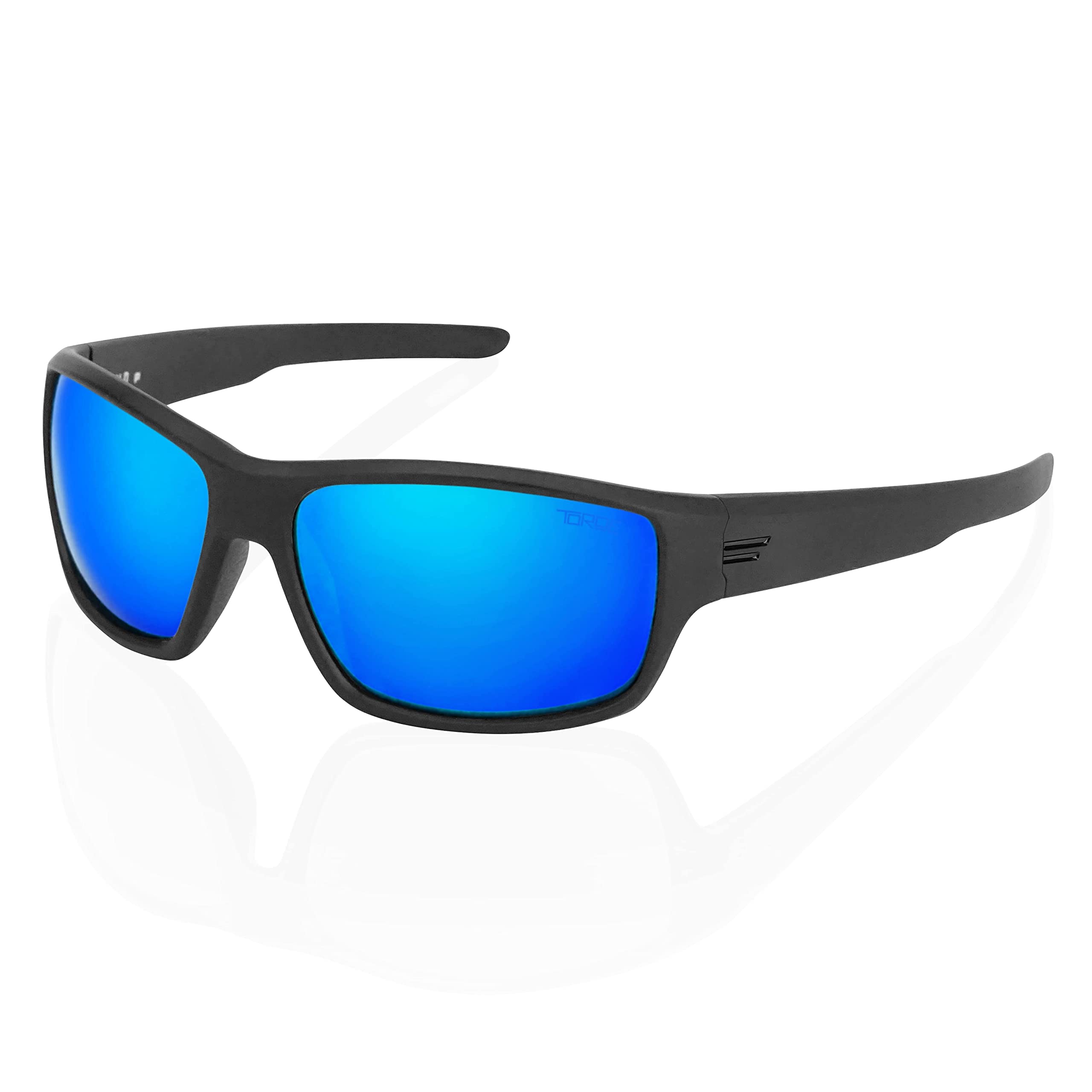 TOROE Eyewear FIELD Wrap Around Sport Sunglasses With Polycarbonate Polarized Lenses, Lightweight TR90 Frame (Matte Black | Black Emblem, Black (C4))