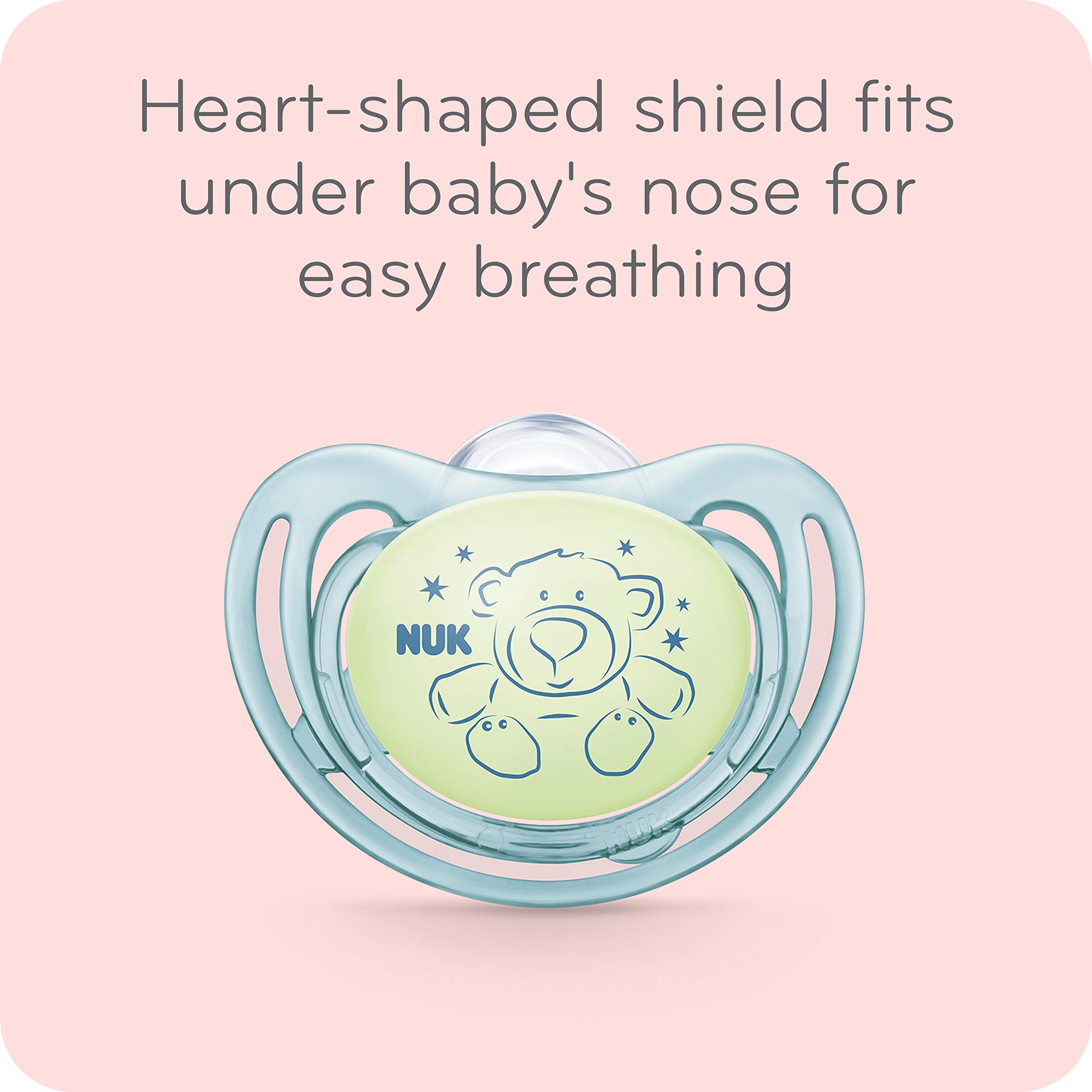 NUK Airflow Glow-in-The-Dark Pacifiers, 6-18 Months, 2 Pack