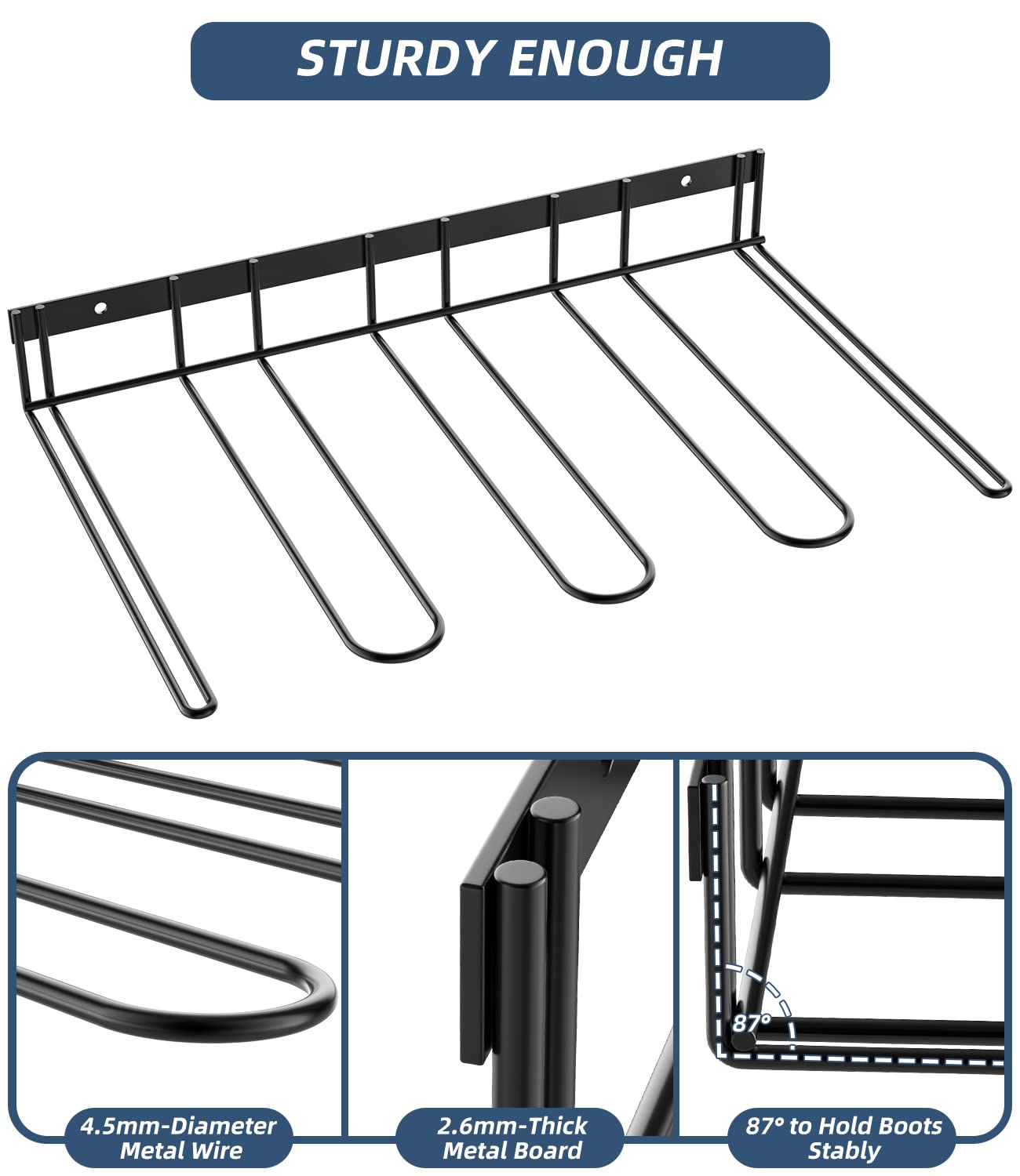 PrimZooty Boot Rack Wader Hanger Wall Mounted- (4 Pair) Sturdy Metal Boot Organizer, Tall Shoe Holder for Closet, Entryway, Indoor, Garage