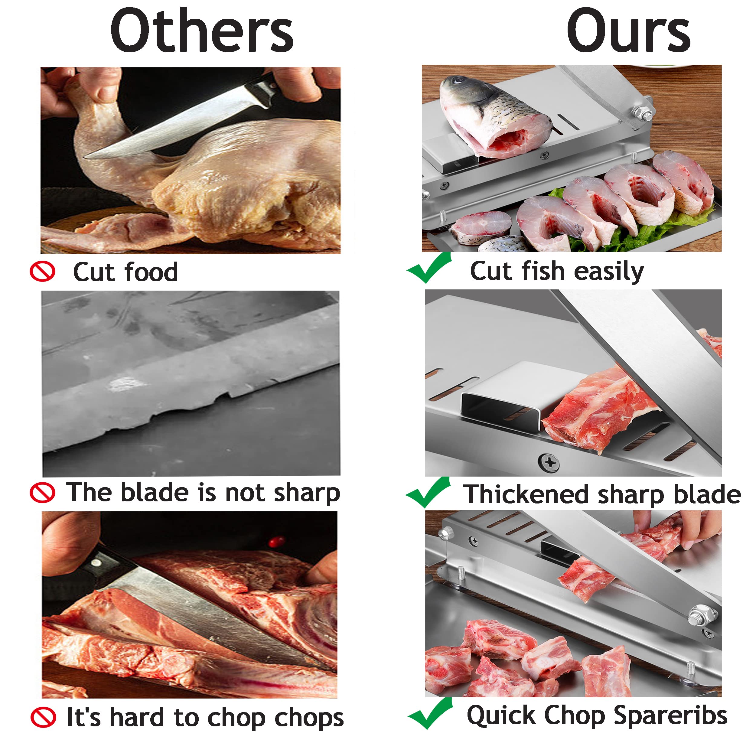 Stainless Steel Bone Cutter,Manual Meat Slicer,for Beef Rib Chicken fish meat cutter for Home and Commercial Cooking 15.3 Inches-2 Sharp Blades