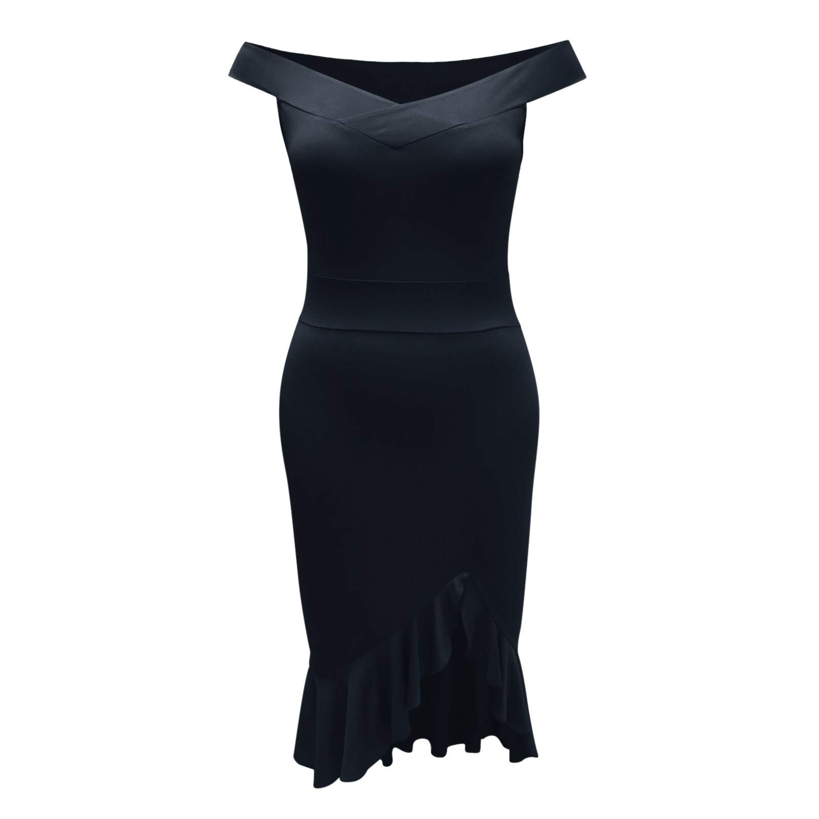 Pinkpaopao Women Off Shoulder Wrap Dress Side Split Ruffle Hem V-Neck Sleeveless Solid Color Midi Dress