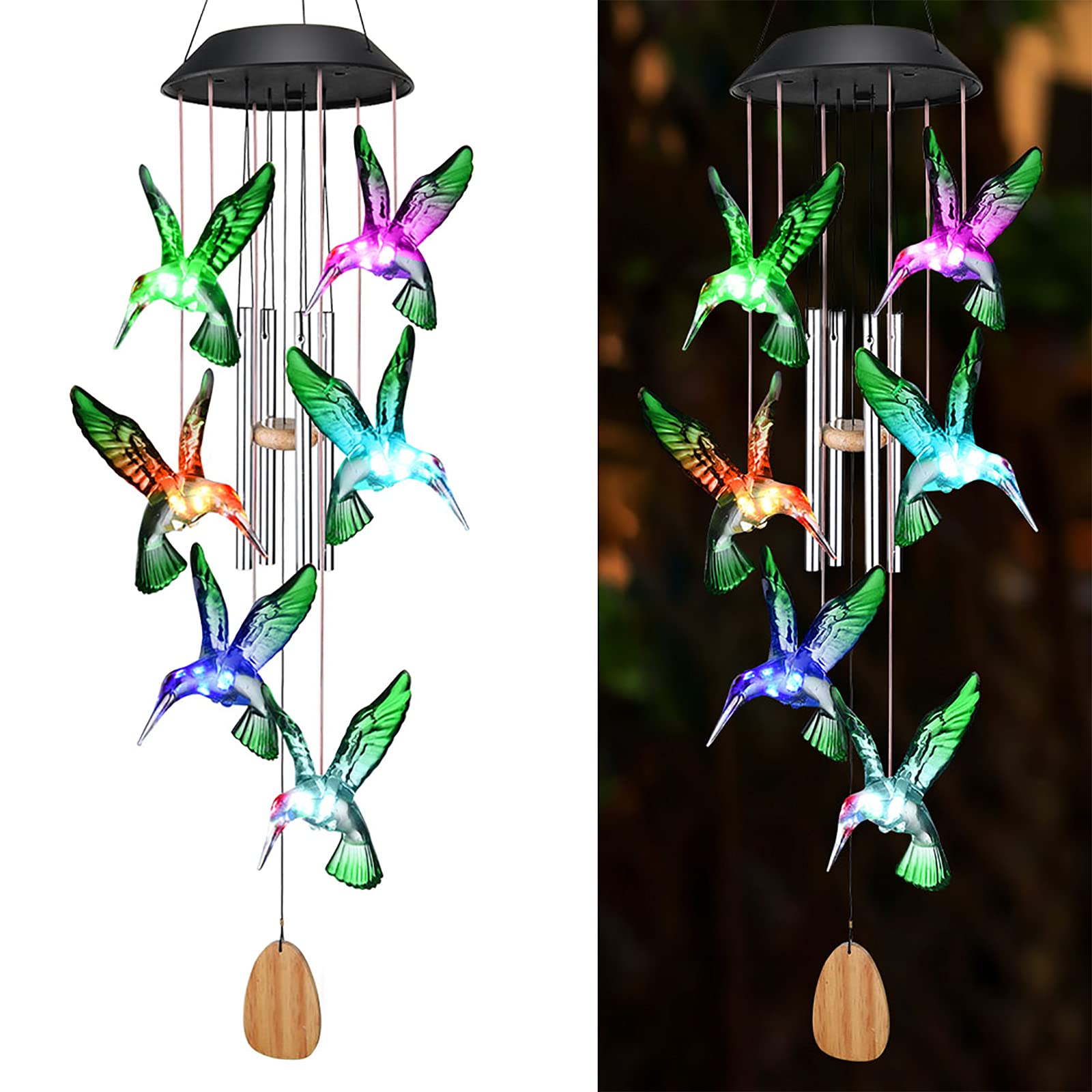 Solar Wind Chimes Outside Hummingbird Wind Chime Birthday Gifts for Mom Grandma - Memorial Windchimes Decor for Outdoor Yard Patio Porch Garden Backyard - IP65 Waterproof