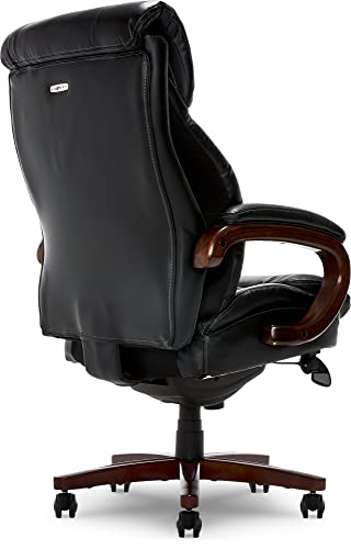 La-Z-Boy Trafford Big and Tall Executive Office Chair with AIR Technology, High Back Ergonomic Lumbar Support, Black Bonded Leather