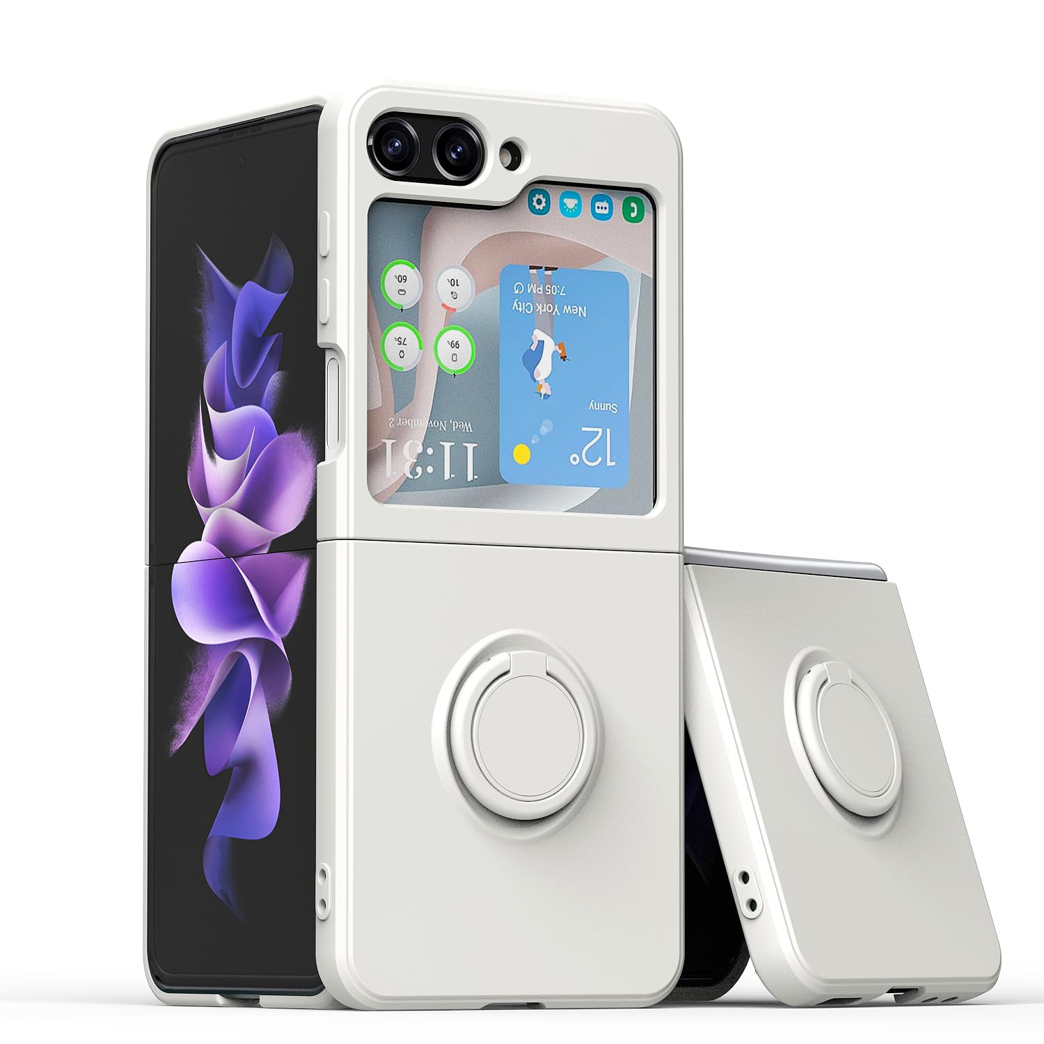 MistWorld for Samsung Galaxy Z Flip 5 2023 Silicone Case with Ring Holder, for Samsung Z Flip 5 Shockproof Soft Case, Rugged Z5 Flip Slim Cell Phone Protection Case White