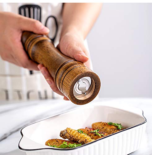 Wood Pepper Grinder Pepper Mill,Adjustable Coarseness Wooden Peppermill, Ceramic Grinding Mechanism Salt Mill Refillable - 8 inch