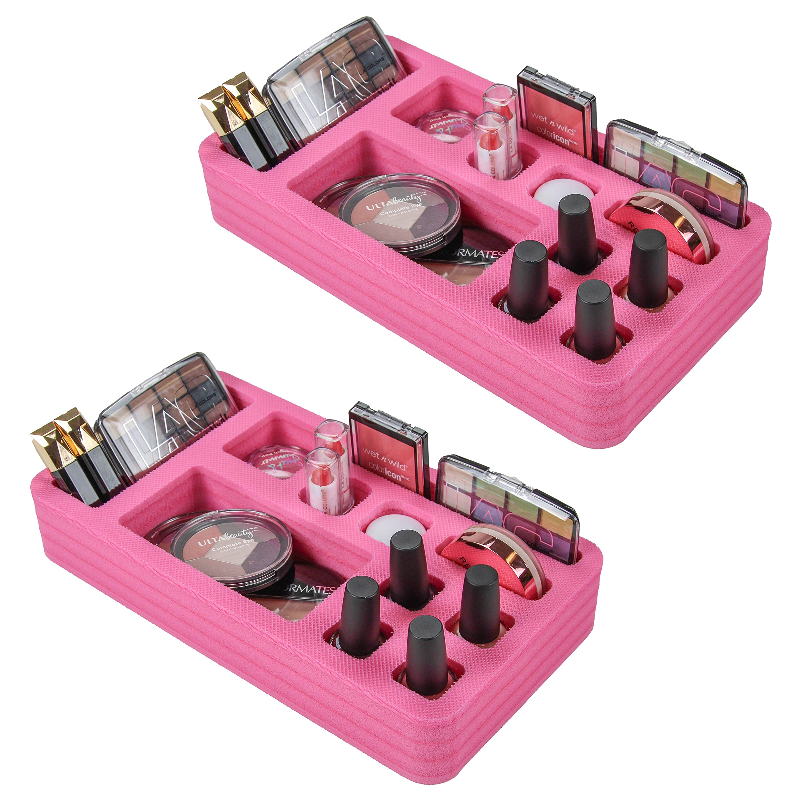 Polar Whale 2 Makeup Pink Drawer Organizers Tray Washable Waterproof Durable Foam Insert for Home Bathroom Bedroom Office 6.9 x 12.9 Inches 11 Compartments for Lipstick Eyeliner Cosmetics and More