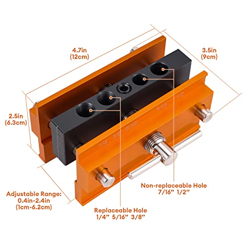 SLIIMU Self Centering Dowel Jig Kit, Inch Woodworking Center Doweling Drill Guide Jig for Straight Hole, Portable Drill Block for Wood Dowel Hole with 6 Drill Sleeve (Orange)
