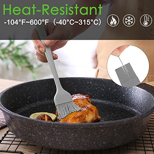 TACGEA Silicone Basting Pastry Brush Heat Resistant, Kitchen Cooking Brushes for Oil, Spread Sauce, BBQ, Baking, Grilling, BPA Free, Set of 3 Gray