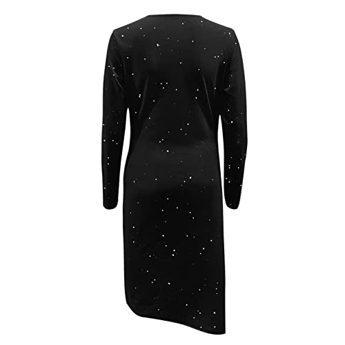 Pinkpaopao Womens Ruched Wrap Dress Deep V Neck Glitter Sequins Long Sleeve Elegant Slim Mini Dress