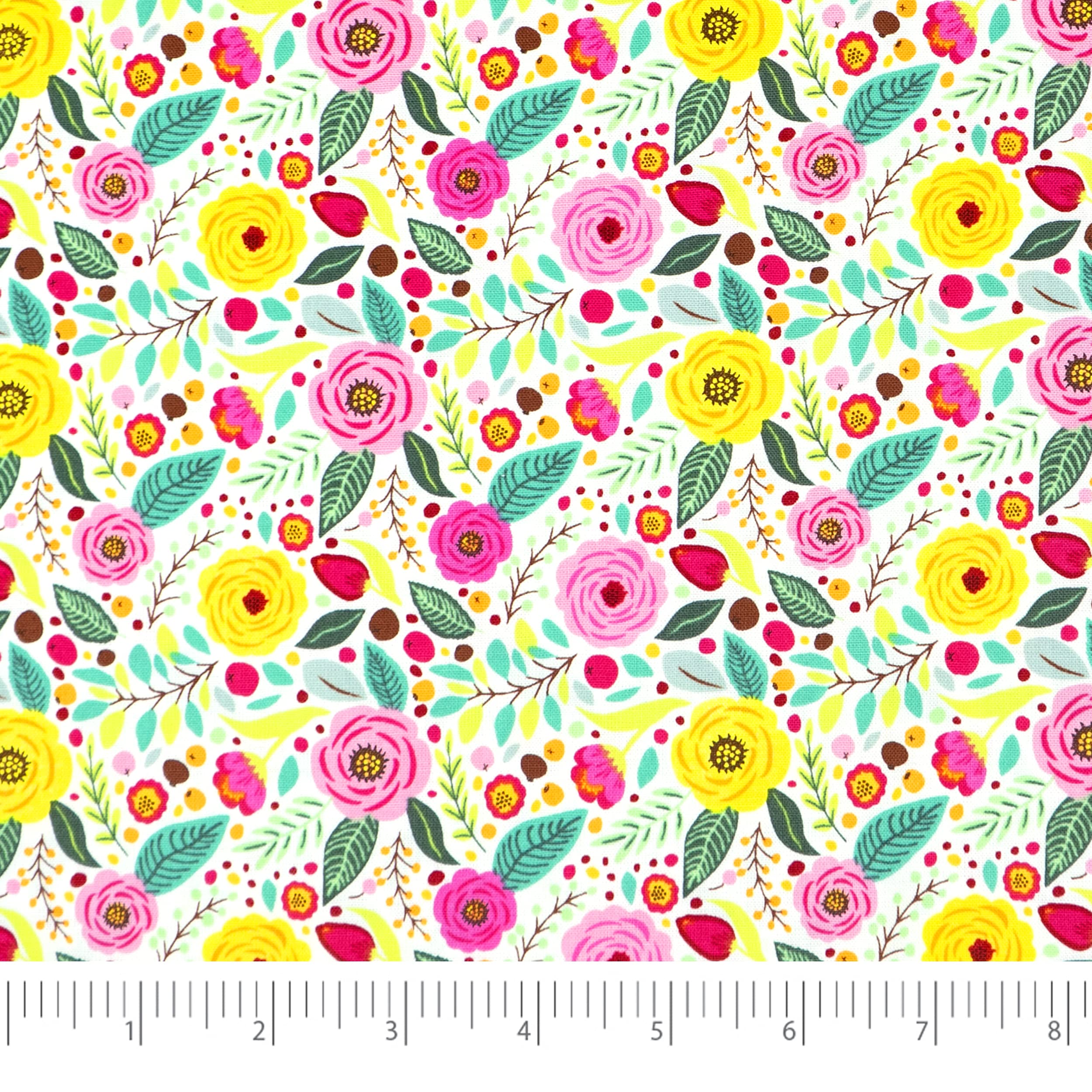 Singer Fabrics, 100% Cotton, Modern Floral White, Cut by The Yard