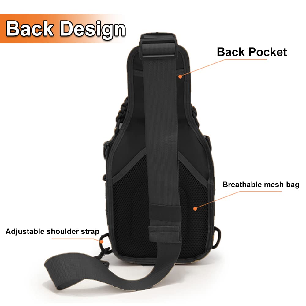 Tactical Shoulder Bag for Men, Military EDC Sling Bag with Molle Systerm for Cycling Hiking Camping Metal Detecting (Black)