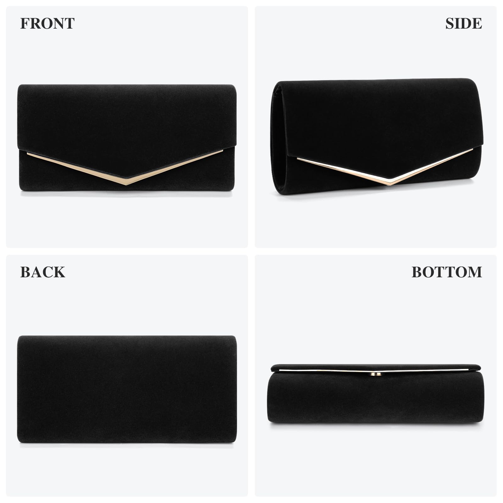 Pinprin Womens Evening Handbag Envelope Clutch Bag Ladies Prom Bridal Wedding Party Purse with Detachable Chain (A-Black)