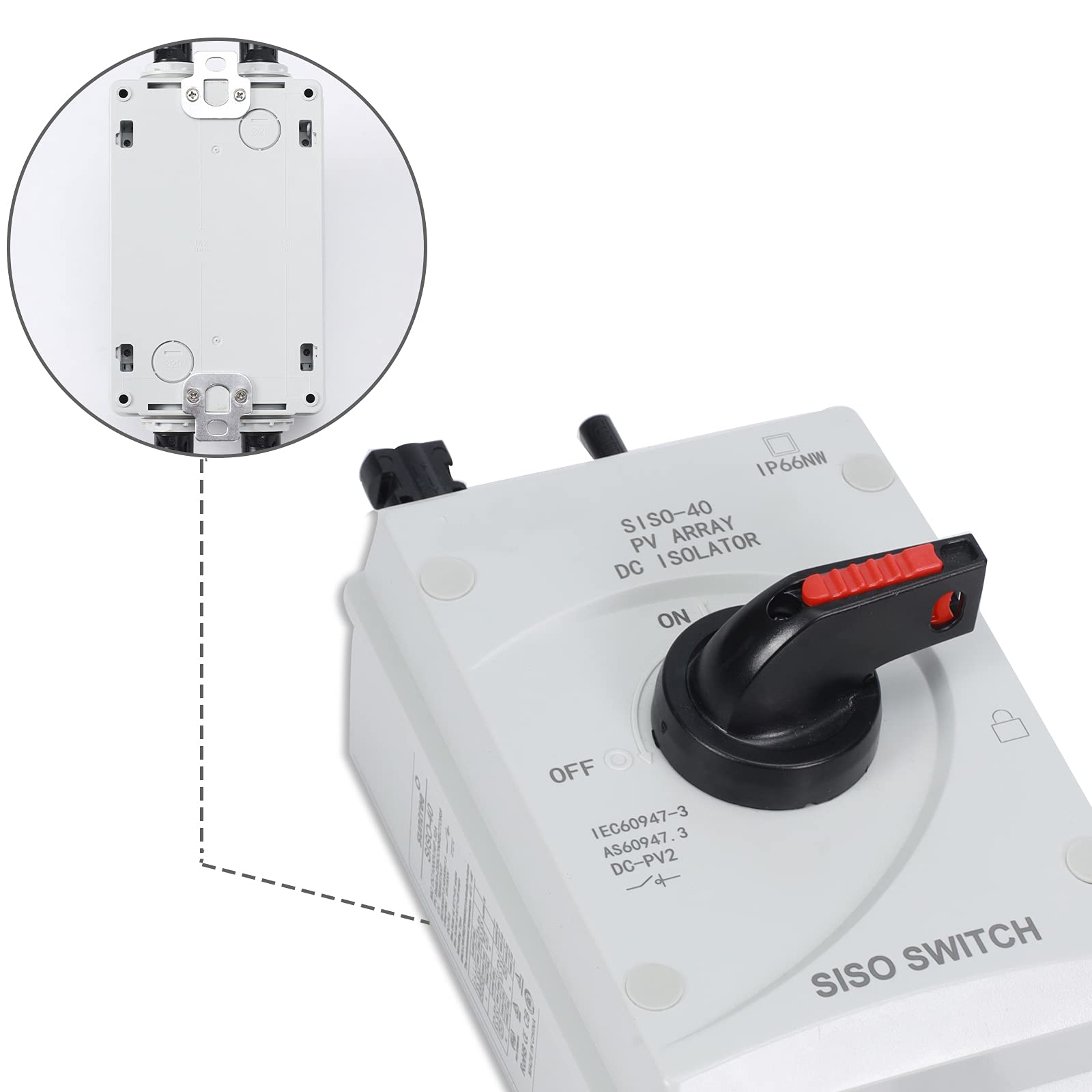 SolarEnz Solar Combiner Box 32A PV DC Isolator Switch DC Disconnect With Solar Connector Waterproof IP66 for RVs, Boats, and Off/On-Grid Solar Power System, Residential, Commercial Solar Installations
