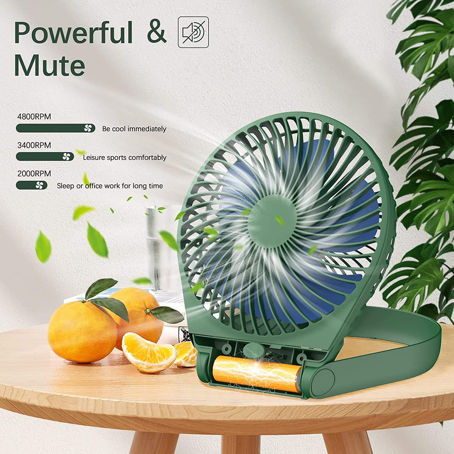 Taipow Portable Table Fan USB Desk Fan Rechargeable Strong Wind Silent Small Fan for Bedroom Car Office Gym and Camping