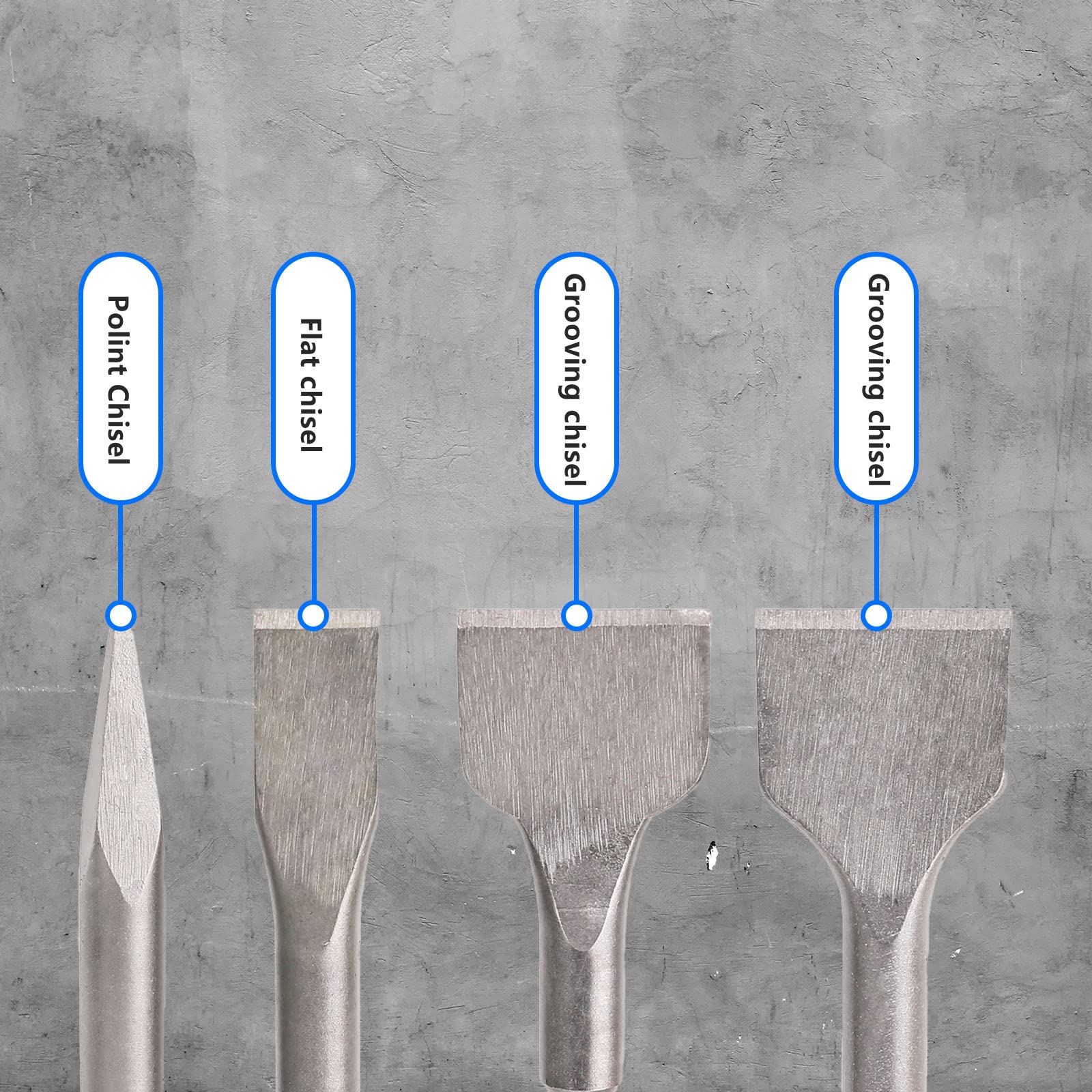 Vearter SDS Plus Shank Electric Hammer Masonry Point Groove Flat Chisel Drill Bit for Tile Cement Concrete Brick Stone…