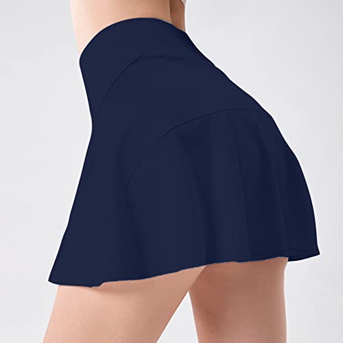 Women Custom Soild Custom High Waisted Leggings Running Pilates Workout Soft Yoga Shorts Skirts Shorts Pockets (Dark Blue, M)