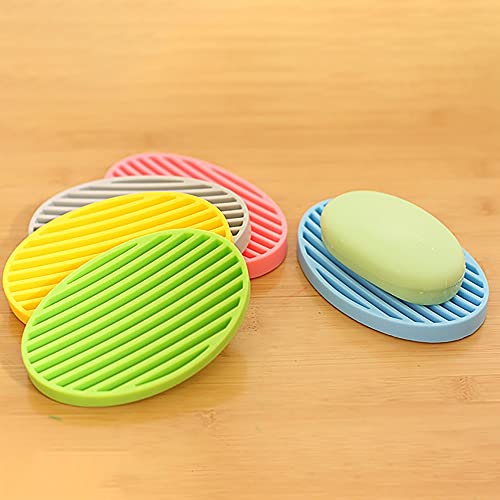 PLMM soap Box, 1Pcs Silicone Flexible Soap Dishes Holder Bathroom Soap Box Plate Tray Shower Sponge Shelf Drain Non Slip Storage Basket (Color : Pink)