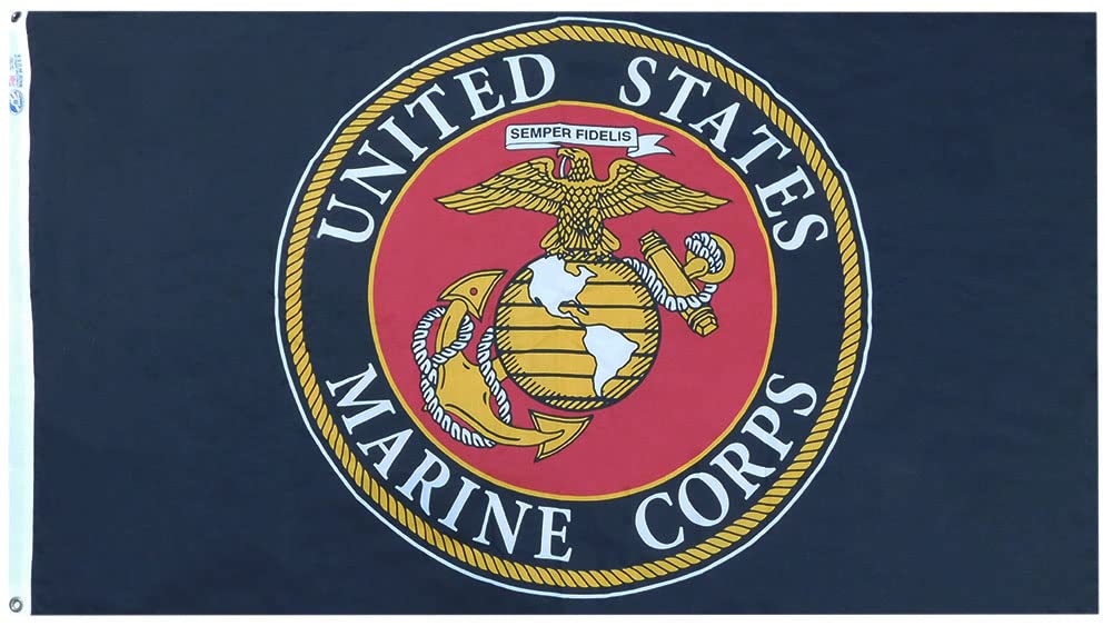 Trade Winds United States Marine Corps Logo Emblem Black 3x5 3'x5' Premium Quality Fade Resistant Heavy Duty Polyester Flag Banner F1682 (EE) - Made In USA Officially Licensed