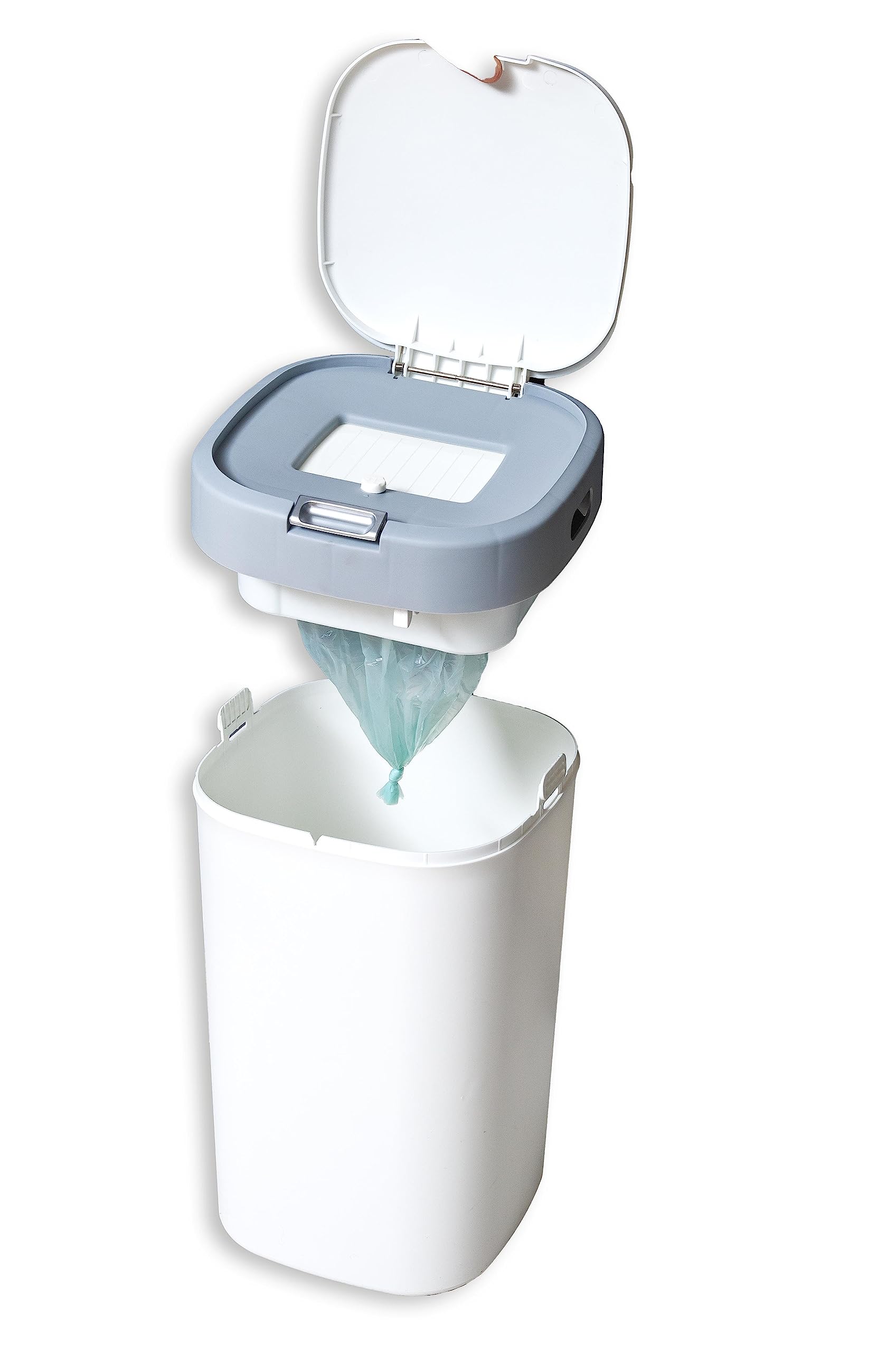 Mabel Home Hands Free Diaper Pail + Extra Cartridge, Easy to Use, Fast Bag Change, Refill System, Does not Absorb Odors, Hands Free, Nappy bin, 11"x11"x18" (White)
