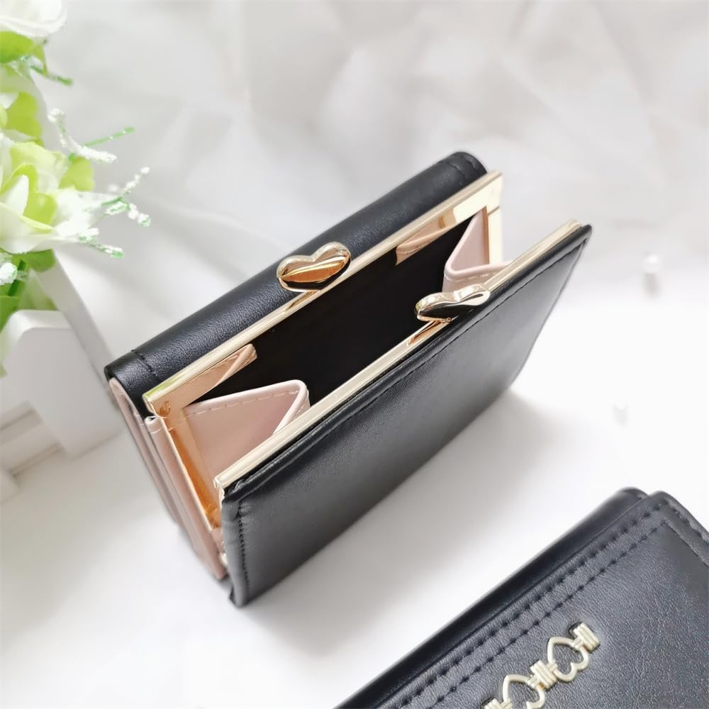 Wolyepor Women Classic Butterfly Flower Cartoon Wallet Multi-Card Tri-Fold Purse (Pink)