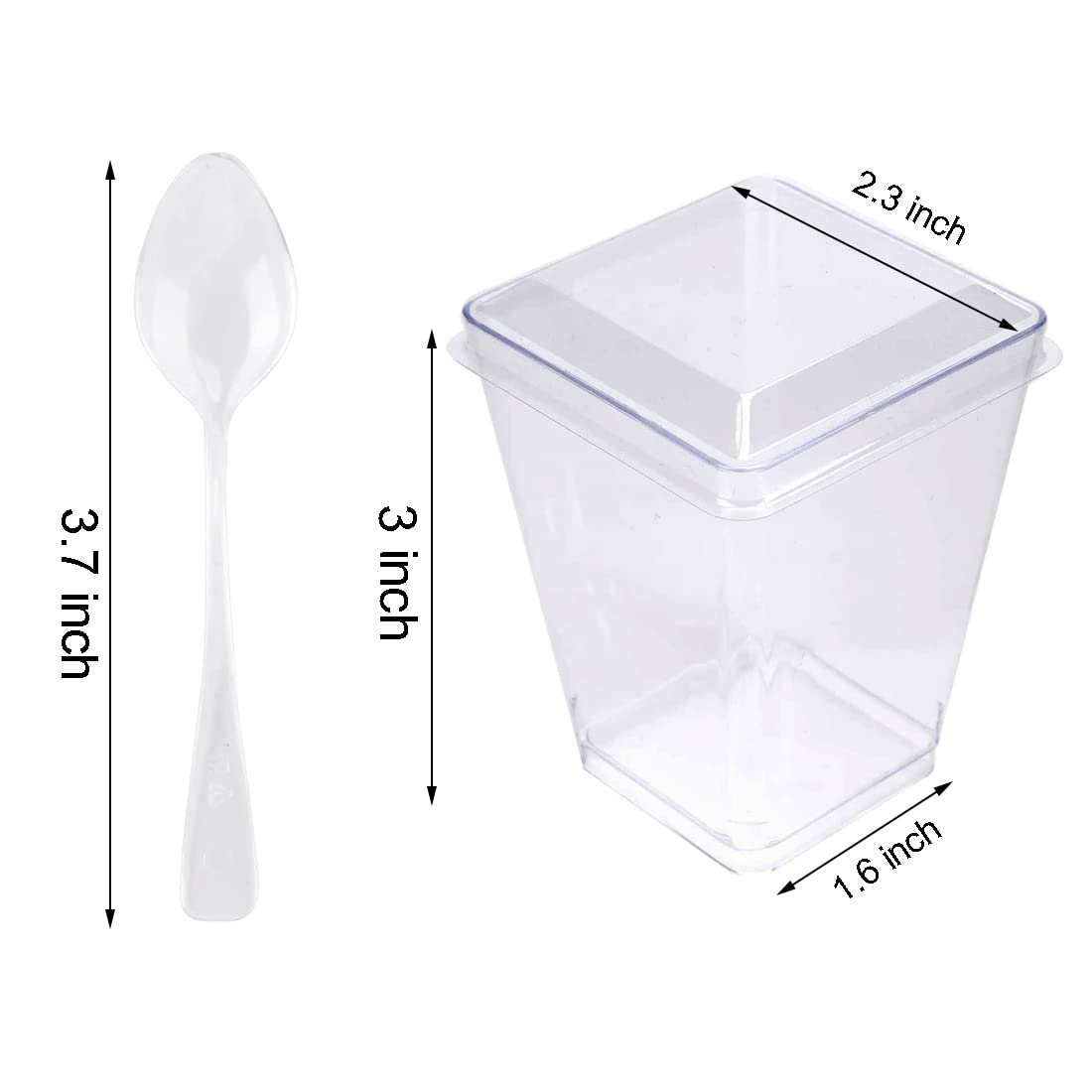 Qicfrk 50 Pack Clear Plastic Dessert Cups β5 oz Parfait Cups with Lids Disposable Mini Square Cup Shooter Cup Dessert Shooters Lids Appetizer Cups for Puddings,Ice Cream