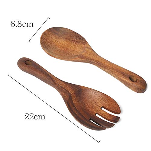 MABSSI Wooden Soup Spoons/Salad Fork for Eating Mixing, Long Handle Spoon Fork Kitchen Utensil Table Spoon Fork (Size : Fork)