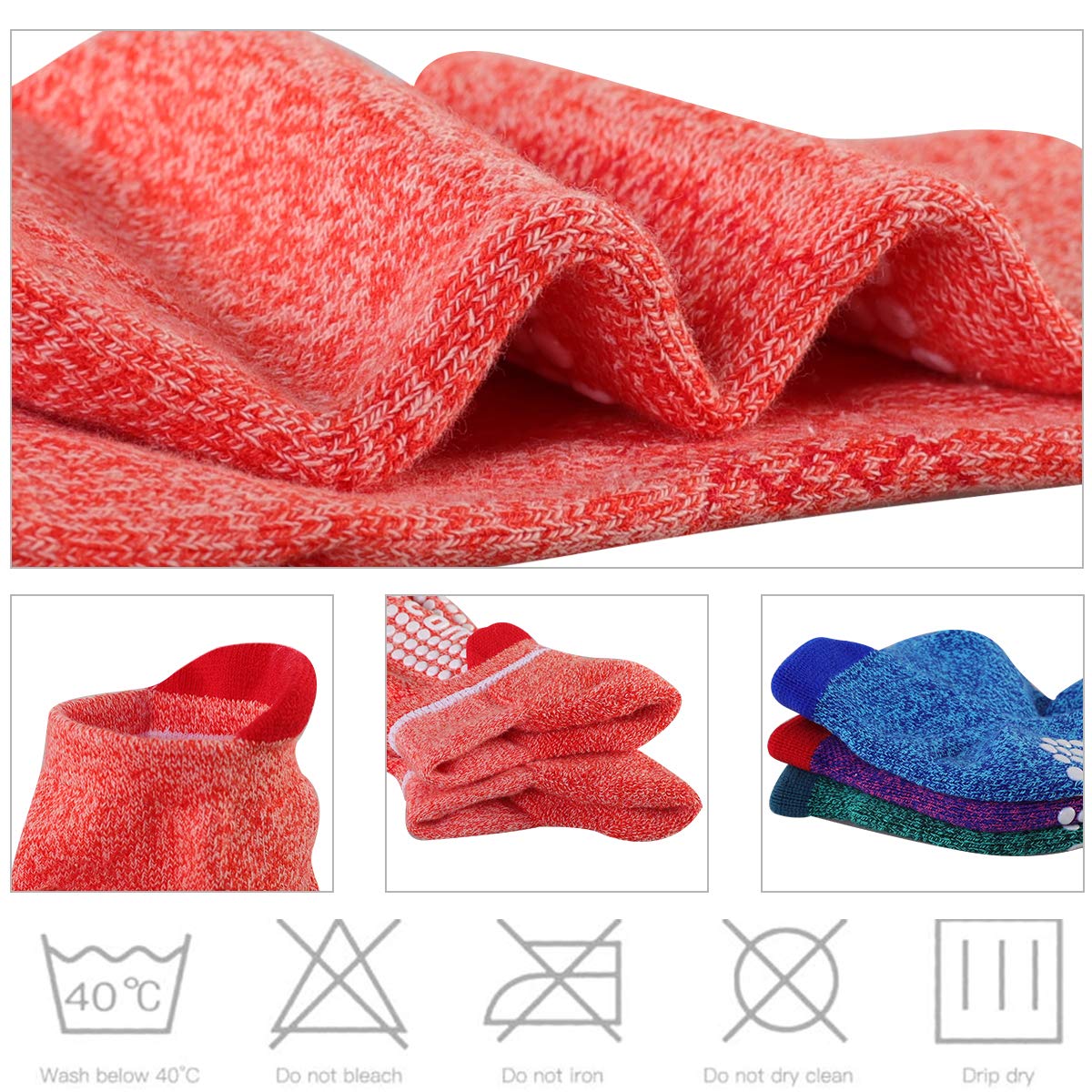 Non Slip Yoga Socks Women 3 Pairs Cushioned Sole Grip Socks