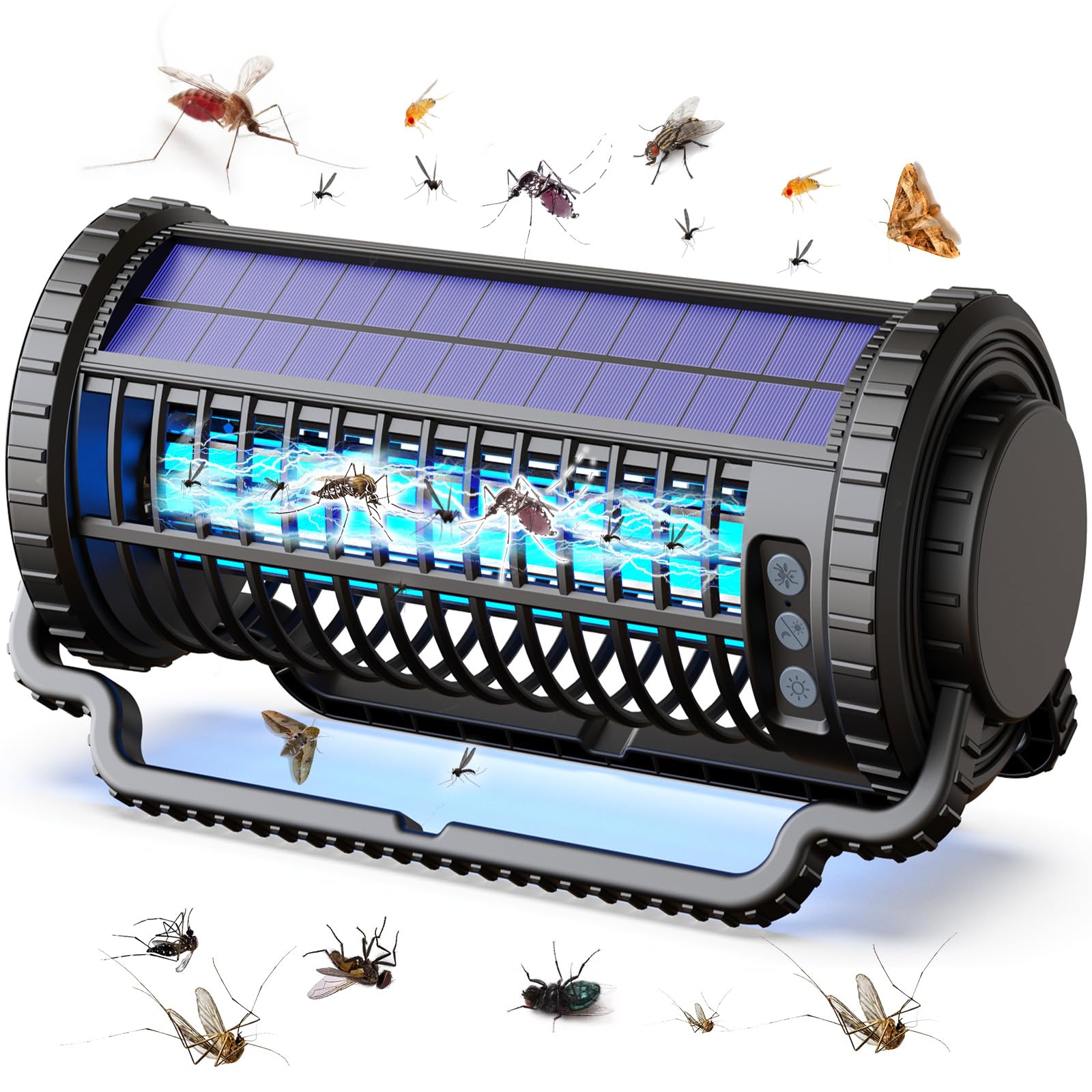 WSDEJY Solar Bug Zapper for Outdoor & Indoor, USB 4000mAh Rechargeable Mosquito Killer with Smart Light Sensor, Adjustable body Fly Traps, Waterproof Insect Zapper for Patio,Home (Black-4800V-4000mAh)