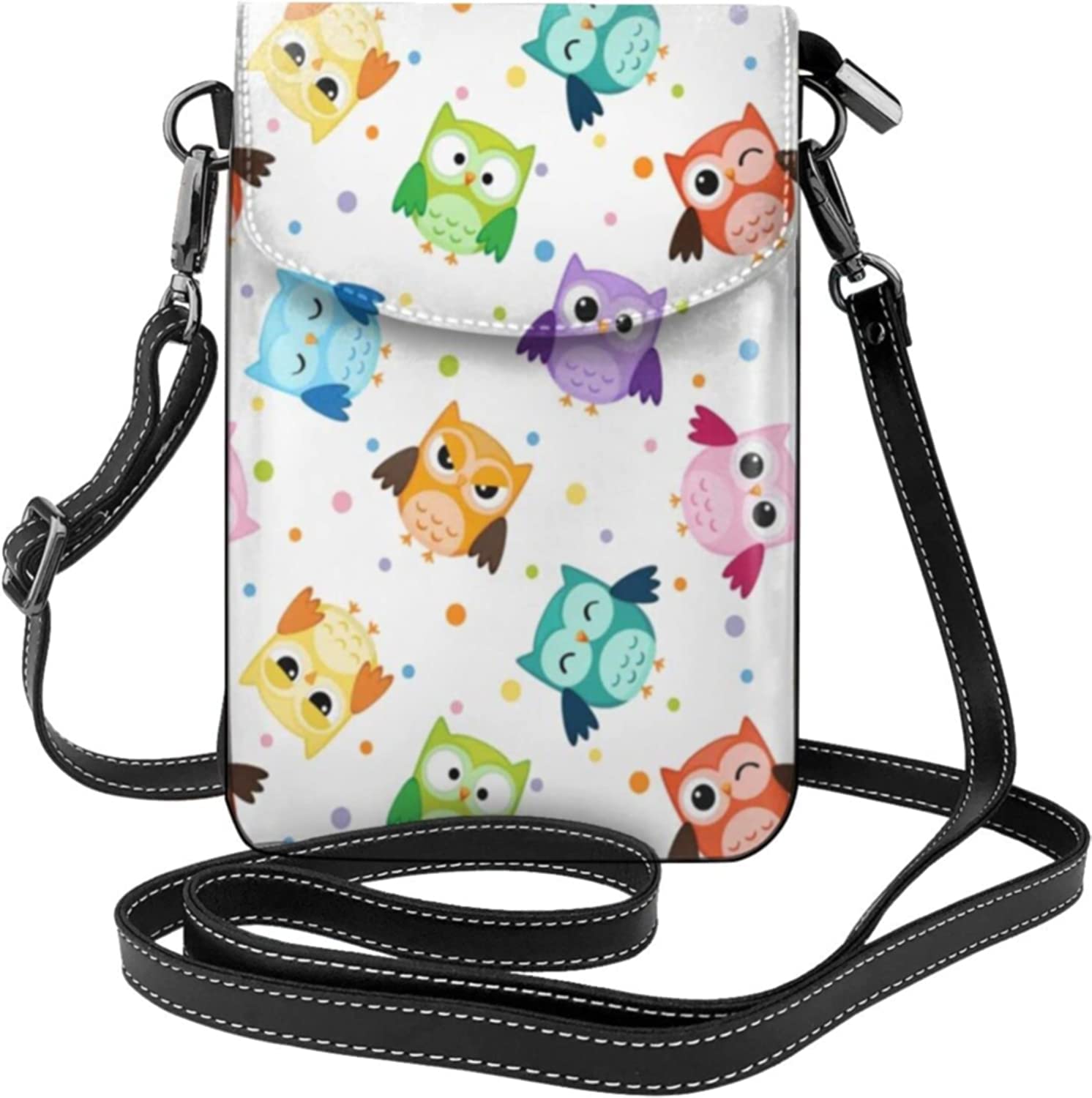 Women Cell Phone Purse Leather Crossbody Bag-Colorful Cute Owls Mini Shoulder Bag Card Holder Wallet