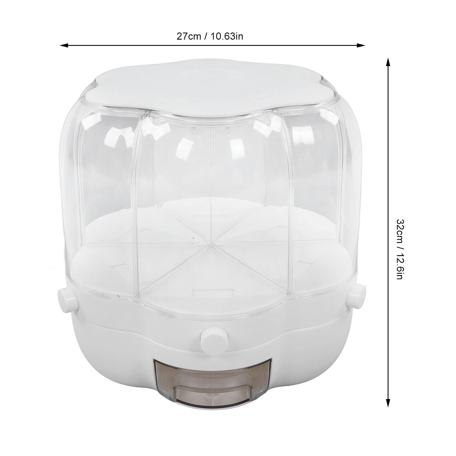 Rice Dispenser Box, 6 Compartments Rotating Grain Container Large Capacity Grain Storage Box Home Kitchen Separate Rice Bucket Dry Food Dispenser for Rice, Millet, Barley, Beans (White 9kg / 19.84lb)
