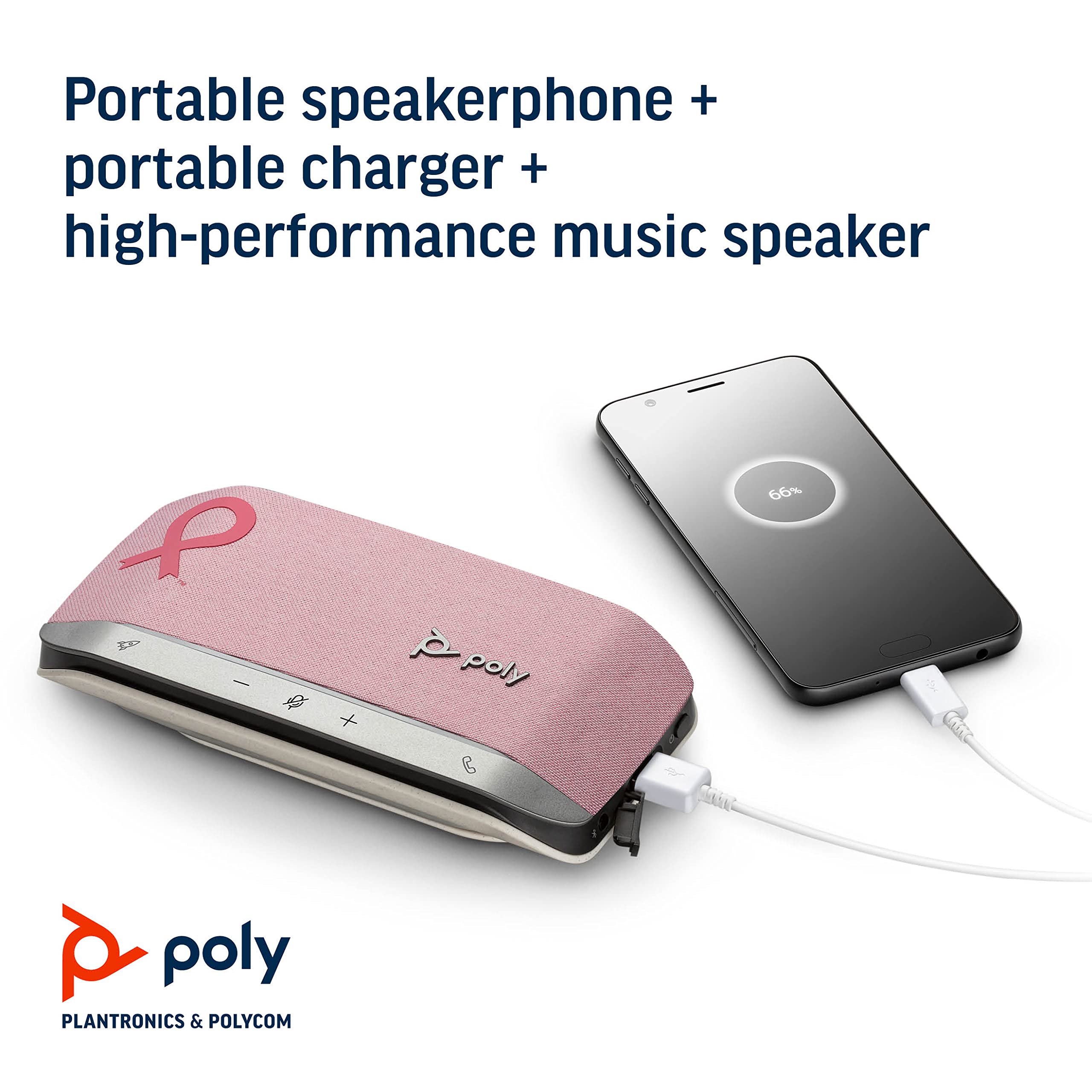 Poly β Sync 20 USB-A Pink Personal Bluetooth Smart Speakerphone (Plantronics) - Connect to Cell Phone via Bluetooth, PC/Mac via Included USB-A Cable - Works with Teams, Zoom (Certified) & More