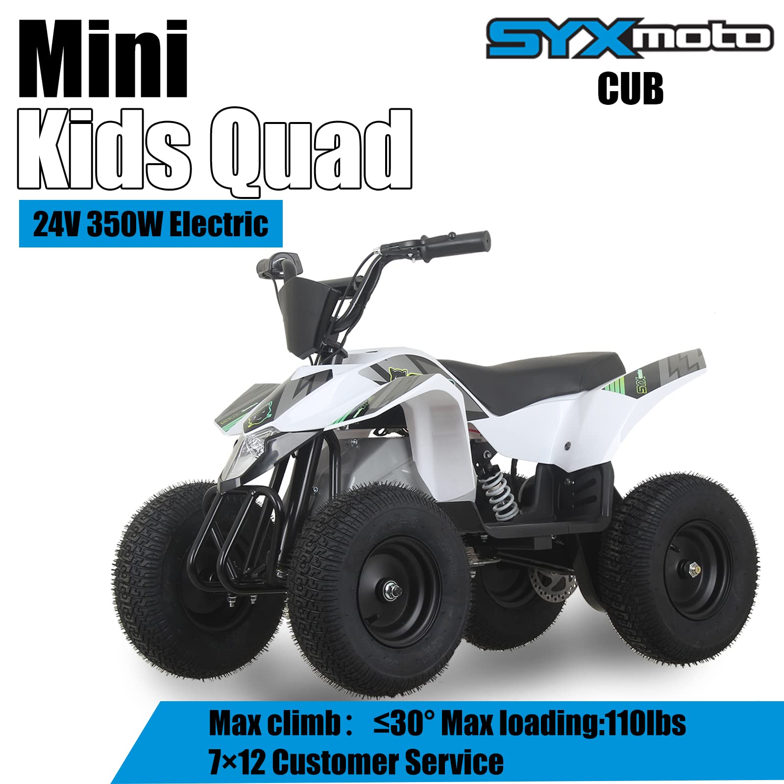 SYX MOTO ATV CUB Electric Mini Dirt Quad 4 Wheeler EPA Approved for Kids up to 110lbs,Black
