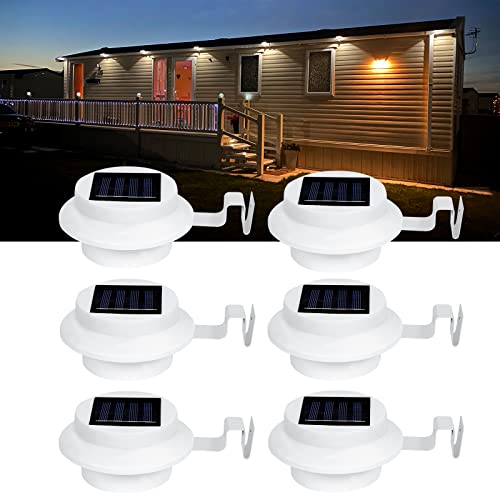 Miyole 6 Pack Solar Powered Gutter Lights Waterproof Outdoor Dusk to Dawn 3 LED Deck Fence Wall Stair Step and Yard Cool White LED Eaves Garden Landscape Pathway