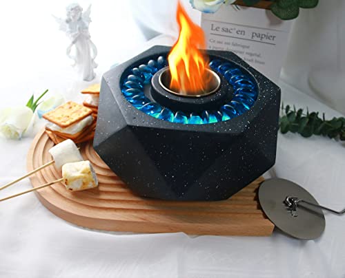 Tabletop Fire Pit Bowl Indoor Outdoor for Smores,Table Top Fire Pit Bowl,Table Top Firepit for Outside Patio, Mini Indoor Fire Pit Ethanol,Portable Tabletop Fireplace, Smokeless (Black (Hexagon))