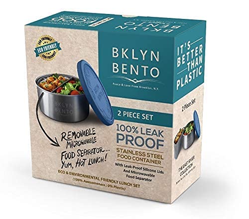 Stainless Steel Food Container With Silicone Food Separator and Leak Proof Silicone Lid | Metal Lunch Box Divider | Bento Box | Portion Control Snacks (Blue & Grey (Food Separator)