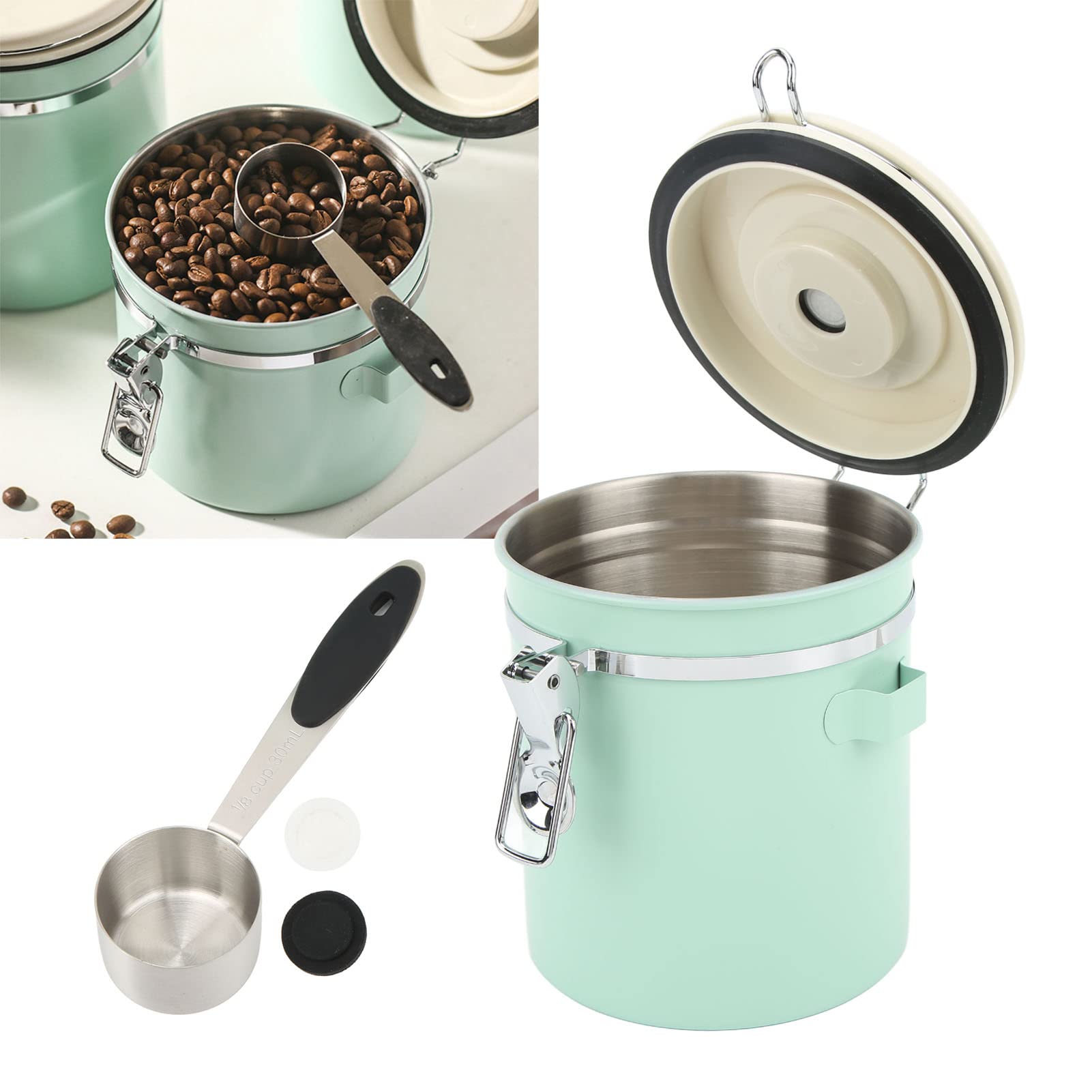 Stainless Steel Coffee Canister with Scoop, Vacuum Coffee Bean Storage Container for Ground Coffee, Whole Beans (1.5L)