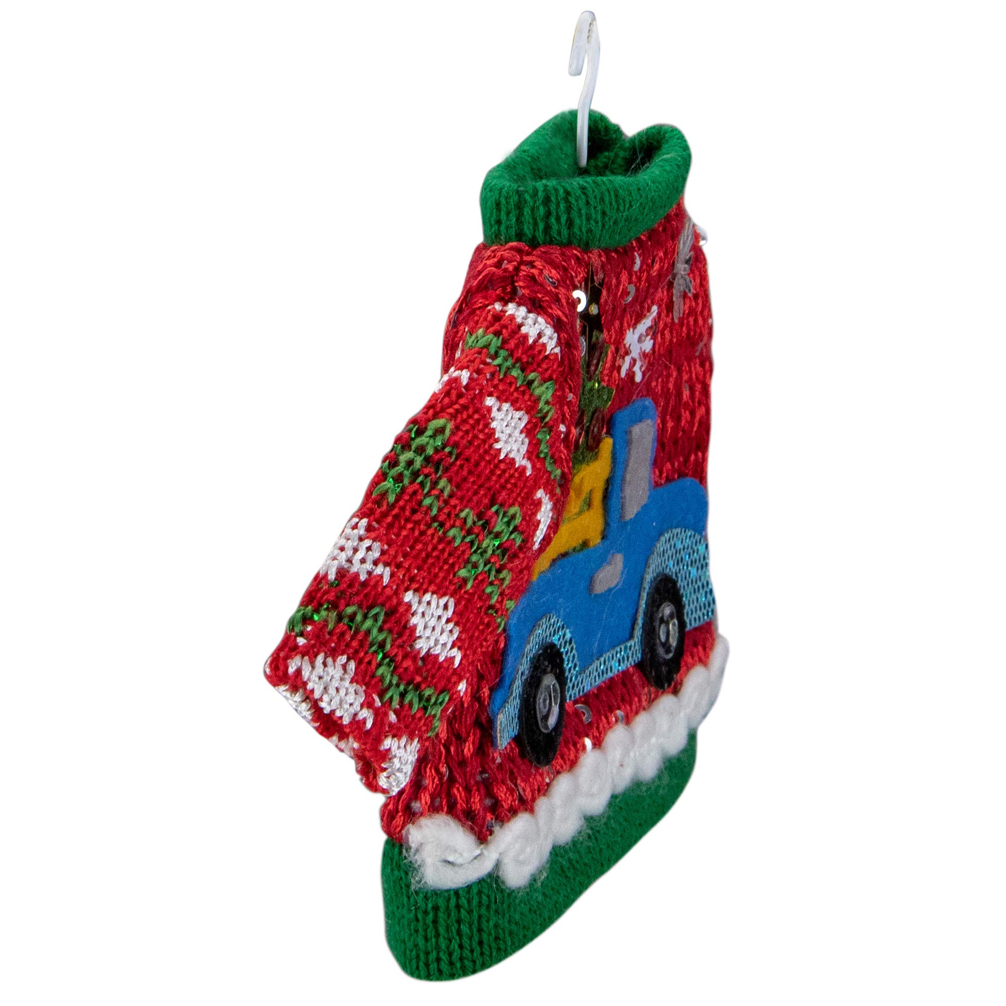 Northlight Ugly Sweater on a Hanger with a Truck Design Christmas Ornament, 9", Red