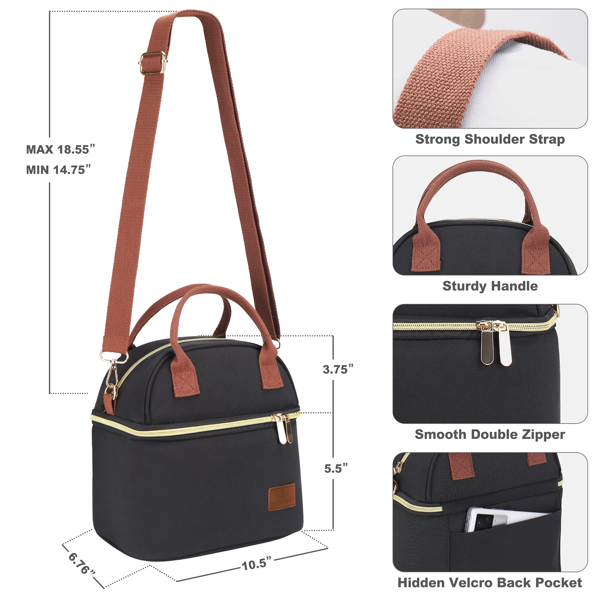 VS VOGSHOW Lunch Bag Women, Double Compartment Insulated Lunch Bag Lunch Box, Small Cute Adult Lunch Bags for Women for Work