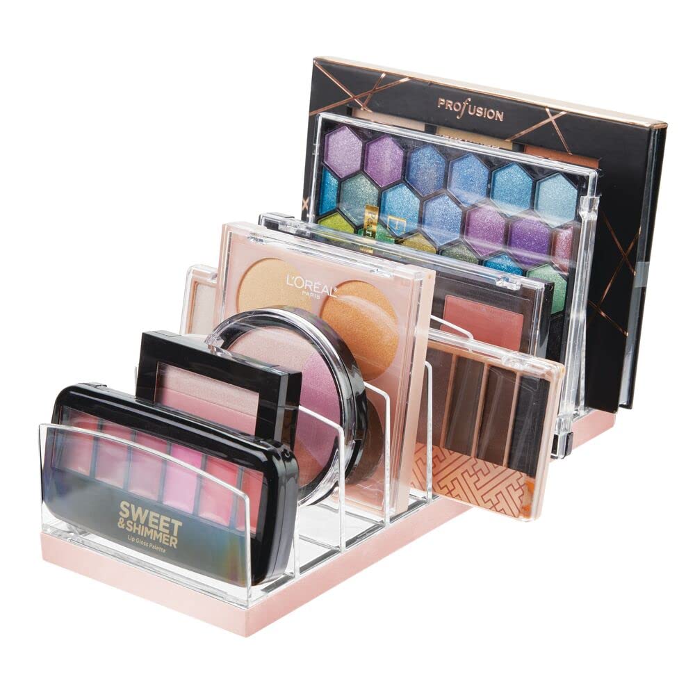 mDesign Plastic Divided Cosmetic Palette Organizer with 9 Sections - Makeup Storage for Bathroom Vanity, Cabinet, Drawer - Holds Eyeshadow, Blush, Powder - Lumiere Collection - Clear/Light Pink