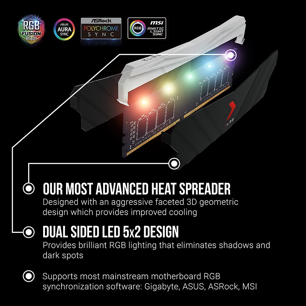 PNY XLR8 Gaming 32GB (2x16GB) DDR4 DRAM 3200MHz (PC4-25600) CL16 1.35V RGB Dual Channel Desktop (DIMM) Memory – MD32GK2D4320016XRGB