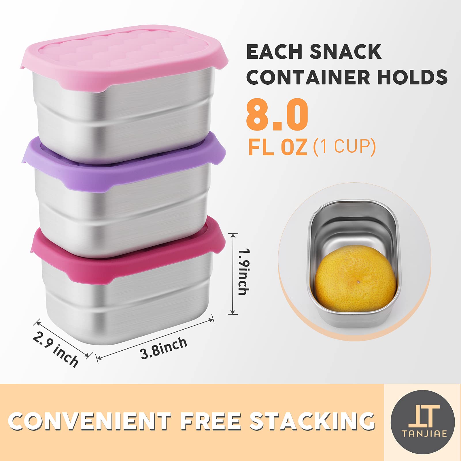 Tanjiae Bundle - 2 Items Stainless Steel Snack Containers for Kids | Easy Open Leak Proof Small Food Containers with Silicone Lids