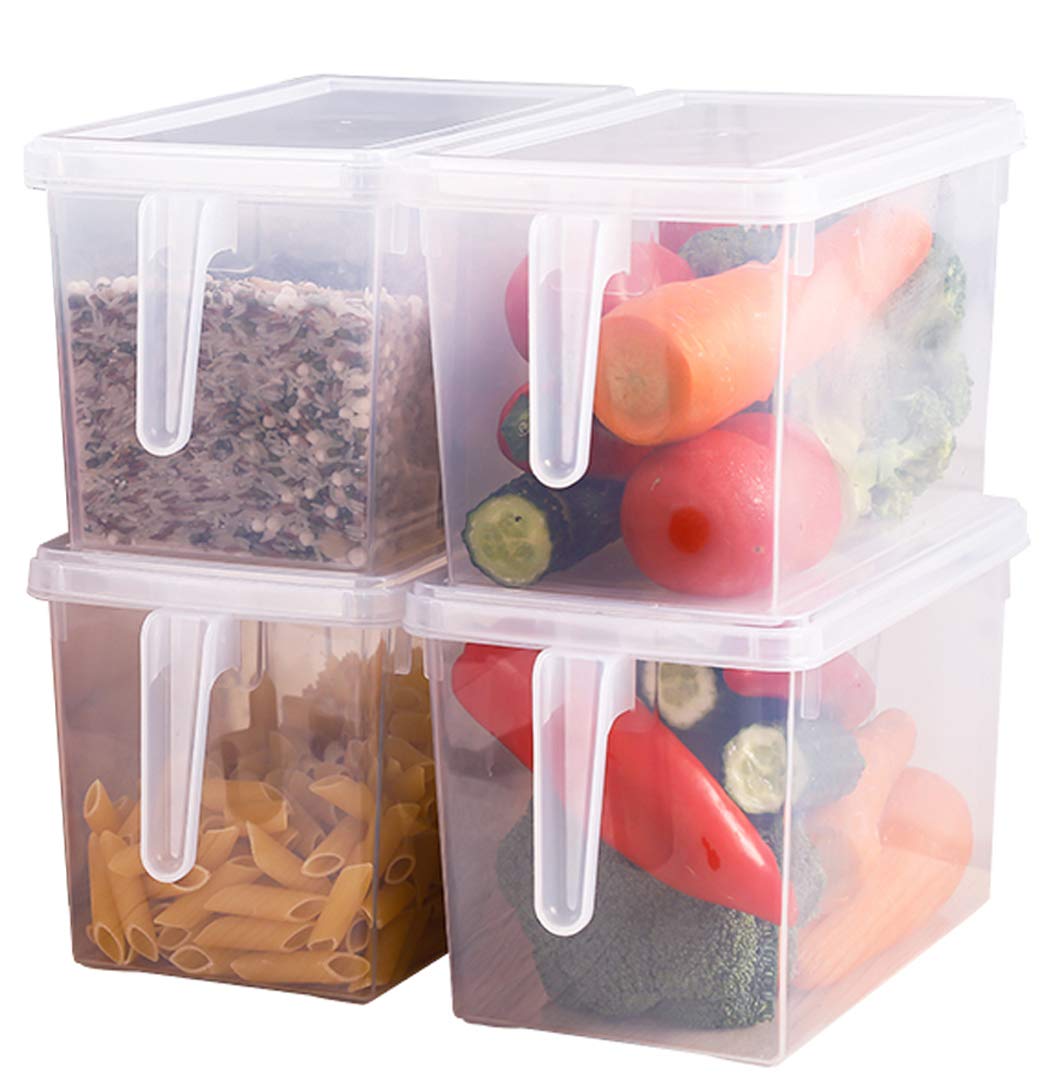 Sooyee Fridge Organizer,4 Pack Refrigerator Organizer Bins,Fridge Organizers and Storage Clear with Handle & Lid,Fruit Containers for Fridge,Fridge Storage To Keep Fresh for Food, Vegetables,5L
